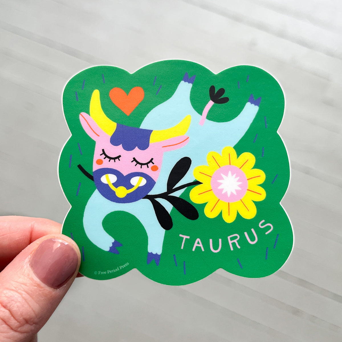 Taurus Zodiac Vinyl Decal Sticker | Cozy & Floral Bull | Free Period Press